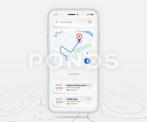 Map GPS navigation app ux ui concept, Mobile map application ...