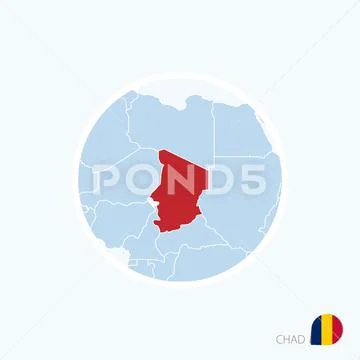 Map icon of Chad. Blue map of Africa with highlighted Chad in red color ...