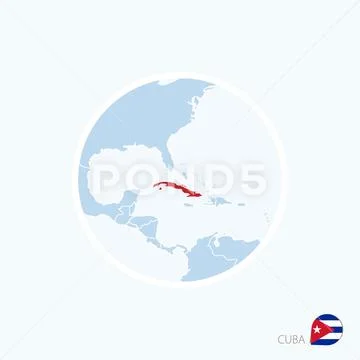 Map icon of Cuba. Blue map of Caribbean with highlighted Cuba in red ...