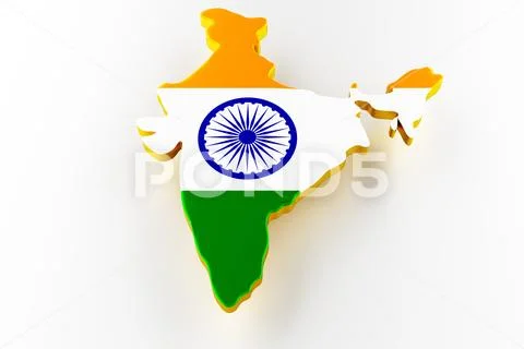 Map of India land border with flag. India map on white background. 3d ...