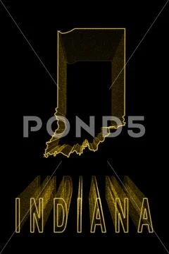 Map of Indiana, Gold Map On Black Background Illustration #164790208