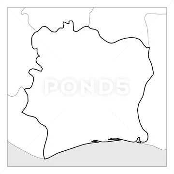 Map of Ivory Coast black thick outline highlighted with neighbor ...