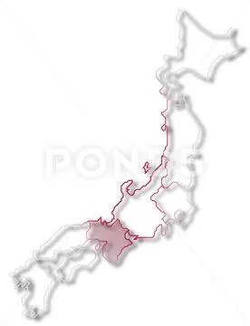 Photograph: Map of Japan, Kinki highlighted Political map of Japan with ...