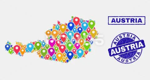 Map Markers Collage of Austria Map and Grunge Seals ~ Clip Art #109558067