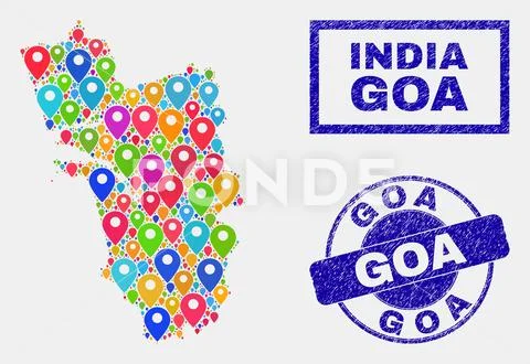 Map Markers Collage of Goa State Map and Scratched Seals ~ Clip Art ...