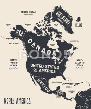 Map North America. Poster map of North America: Graphic #126035425