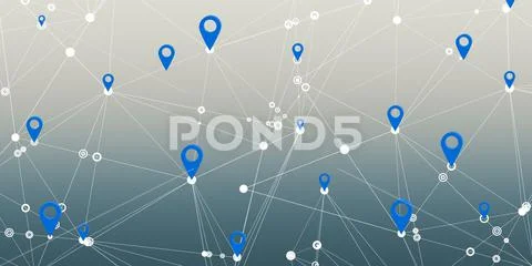 Map pin on technology background Gps network connection concept in 5g ...