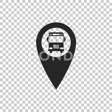 Map pointer with bus icon isolated on transparent background. Flat design Illustration #239283896