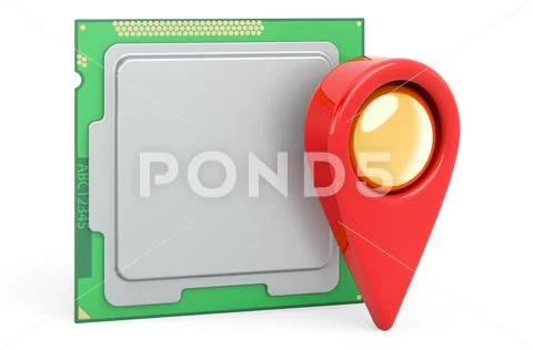 Map pointer with CPU computer processor unit. 3D rendering ~ Clip Art #156352215