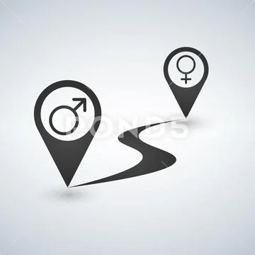 Map Pointer path Icon with Male and Female symbols.: Graphic #85450217