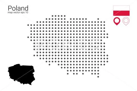 Map of Poland, vector drawing, dotted with flag and map marker ...