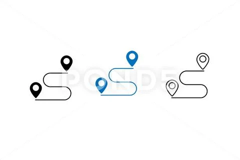 Map route icon. Gps path symbol. Travel signs. Roadmap symbols ...