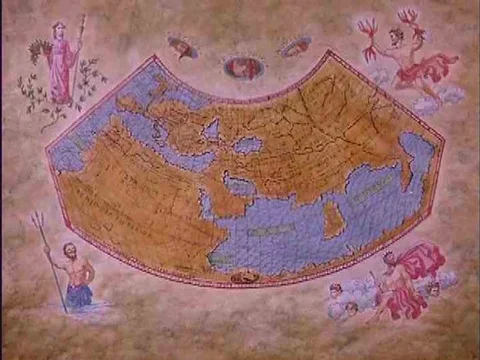 A map showing the god Poseidon and a res... | Stock Video | Pond5
