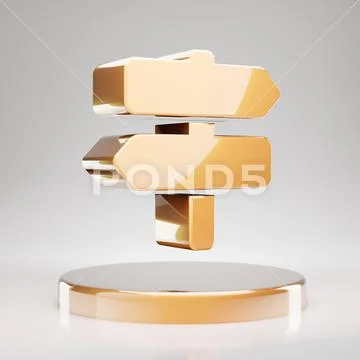 Map Signs icon. Yellow Gold Map Signs symbol on golden podium.: Graphic ...