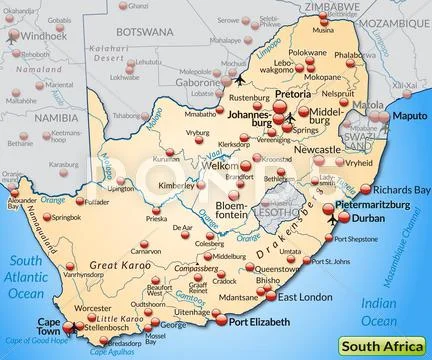 Map of south africa as an overview map in pastel orange Illustration ...