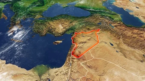 Map of Syria and borders, physical map M... | Stock Video | Pond5