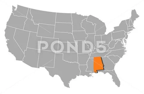 Map of the United States, Alabama highlighted Political map of United ...