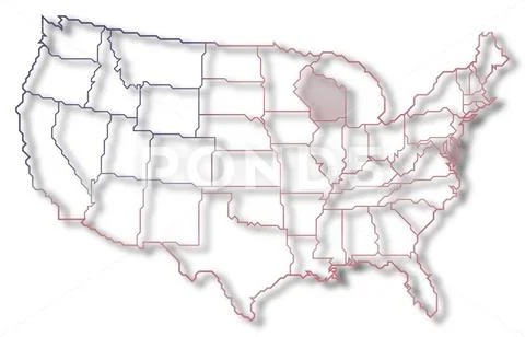 Map of the United States, Wisconsin highlighted Political map of United ...