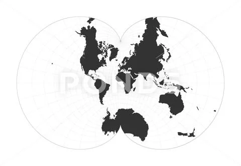Map of The World. Eisenlohr conformal projection. Globe with latitude ...