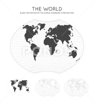 Map of The World. Ginzburg VI projection. Globe with latitude and ...