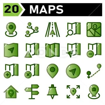 Maps icon include map location marker navigation route maps direction ...