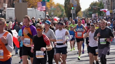 Marathon runners and USA flag in Slow Mo... | Stock Video | Pond5
