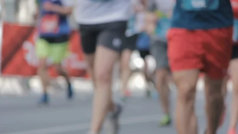 Marathon Runners Crowd Front View Legs.... | Stock Video | Pond5