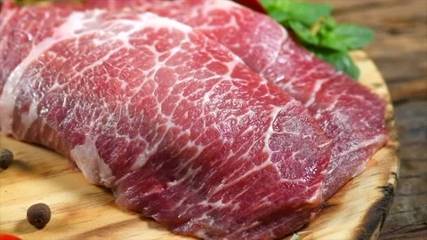 Marble beef steak, Prime fillet meat. Ra... | Stock Video | Pond5
