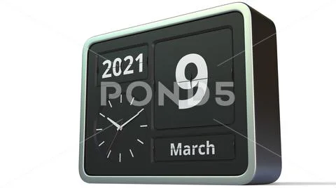 March 9 date on the flip clock calendar, 3d rendering ~ Clip Art #147103135