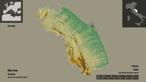 Marche location. Italy. Relief map | Stock Video | Pond5