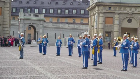 The marching band in blue uniform with t... | Stock Video | Pond5
