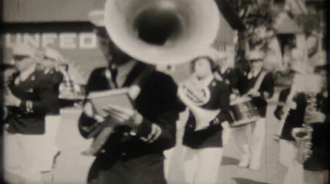 marching band in local small town parade... | Stock Video | Pond5