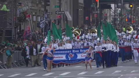 Marching band walking down in New York C... | Stock Video | Pond5