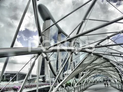 Marina Bay Sands trough the bridge Stock Photo ~ #36881555