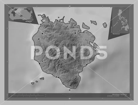 Marinduque, Philippines. Grayscale. Labelled points of cities: Graphic ...