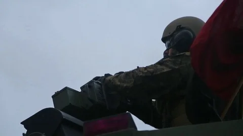 Marine loading machine gun mounted to ar... | Stock Video | Pond5