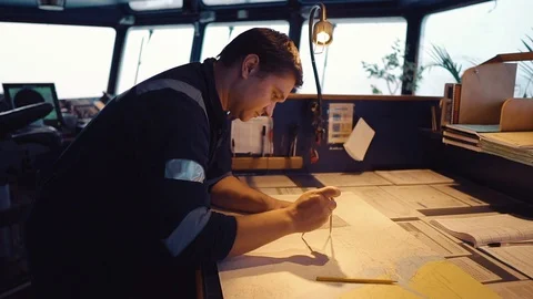 Marine navigational officer during navig... | Stock Video | Pond5