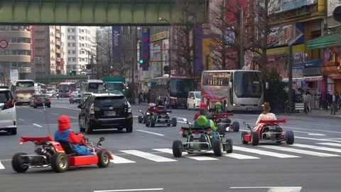 Mario and friends driving Mario cart in ... | Stock Video | Pond5