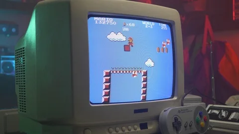 Mario Bros Video Game on a Vintage TV Sc... | Stock Video | Pond5
