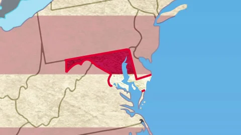 Maryland map pull out, flat USA map zoom... | Stock Video | Pond5