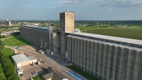 Massive concrete grain elevator towers o... | Stock Video | Pond5