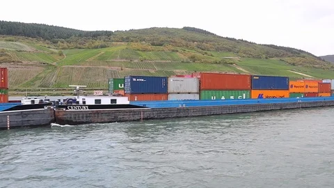 Massive container barge with cargo heads... | Stock Video | Pond5
