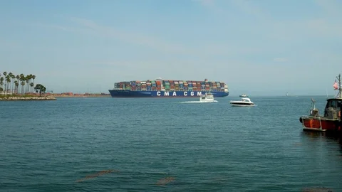 Massive Container Ship Enters Port 4K | Stock Video | Pond5