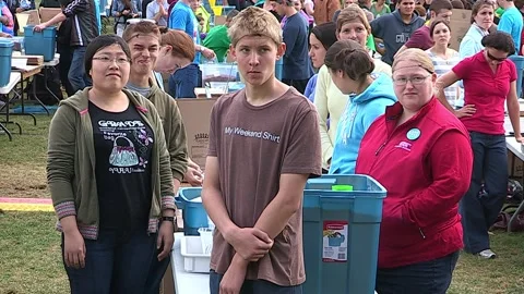Massive crowd of college students packag... | Stock Video | Pond5