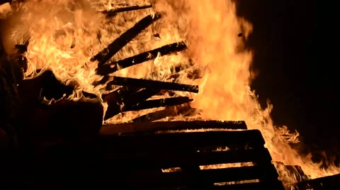 massive flames on bonfire in cold winter... | Stock Video | Pond5