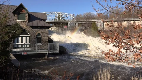 Massive flooding and raging river as tow... | Stock Video | Pond5