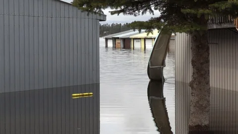 Massive flooding as flood water levels o... | Stock Video | Pond5