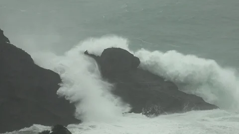 Massive Hurricane Waves Smash Against Ru... | Stock Video | Pond5
