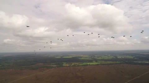 Massive parachute drop shot from the air | Stock Video | Pond5