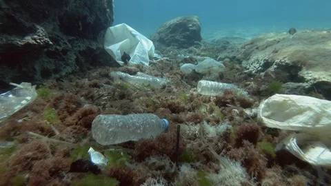 Massive plastic pollution on ocean botto... | Stock Video | Pond5